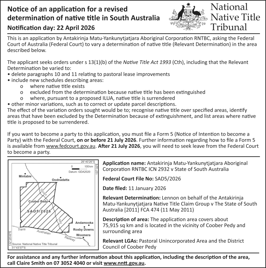 NOTICE OF APPLICATION BY AMYAC FOR A REVISED DETERMINATION OF NATIVE ...